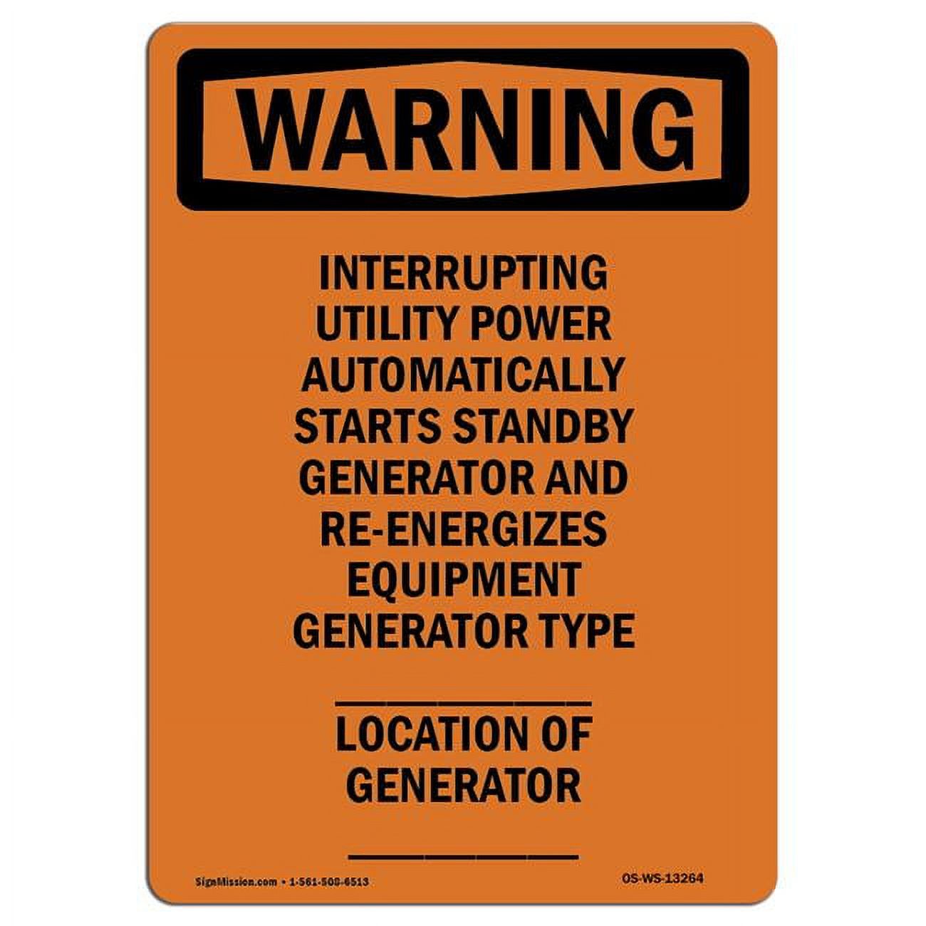 SignMission Warning Interrupting Utility Power Automatically OSHA Decal ...