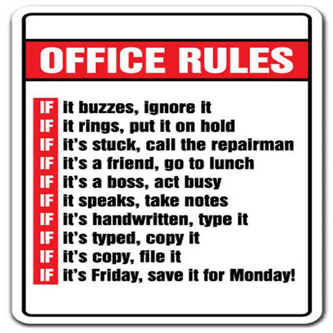 SignMission Z-1014-Office Rules 14 in. Office Rules Sign - Boss Monday ...