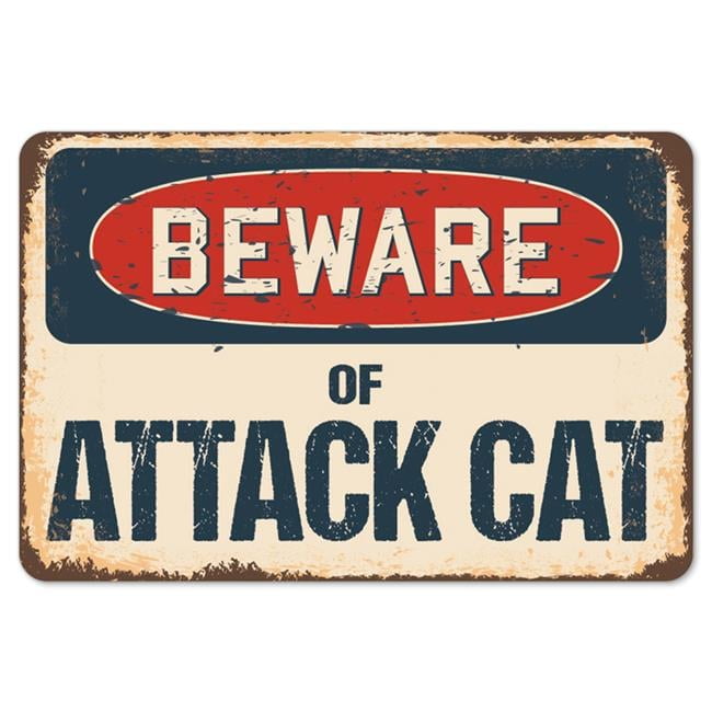 SignMission Z-D-3.5-BW-Attack Cat Beware of Attack Cat Rustic Sign ...
