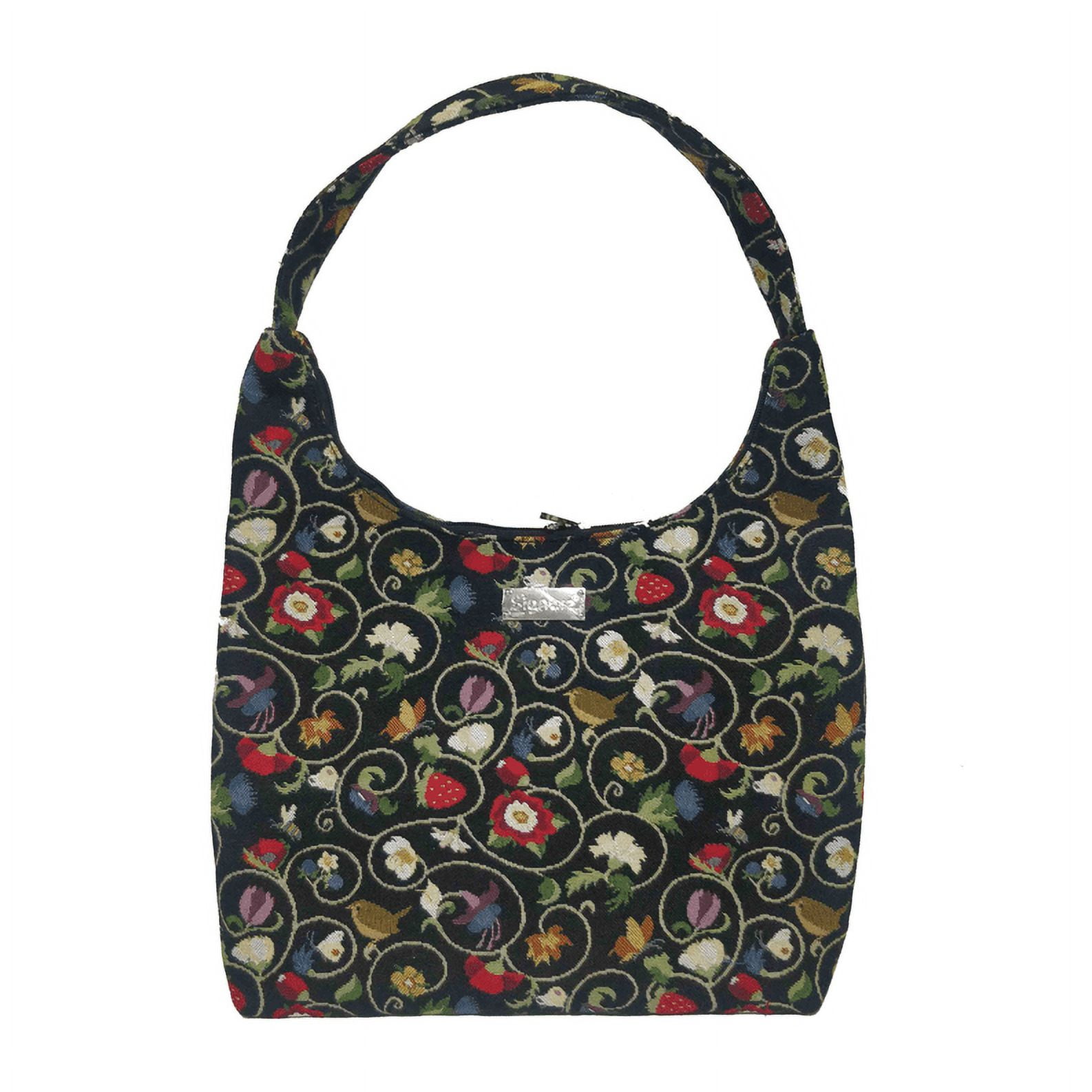 Signare Tapestry Jacobean Dream Black Floral Shoulder Hobo Bag ...