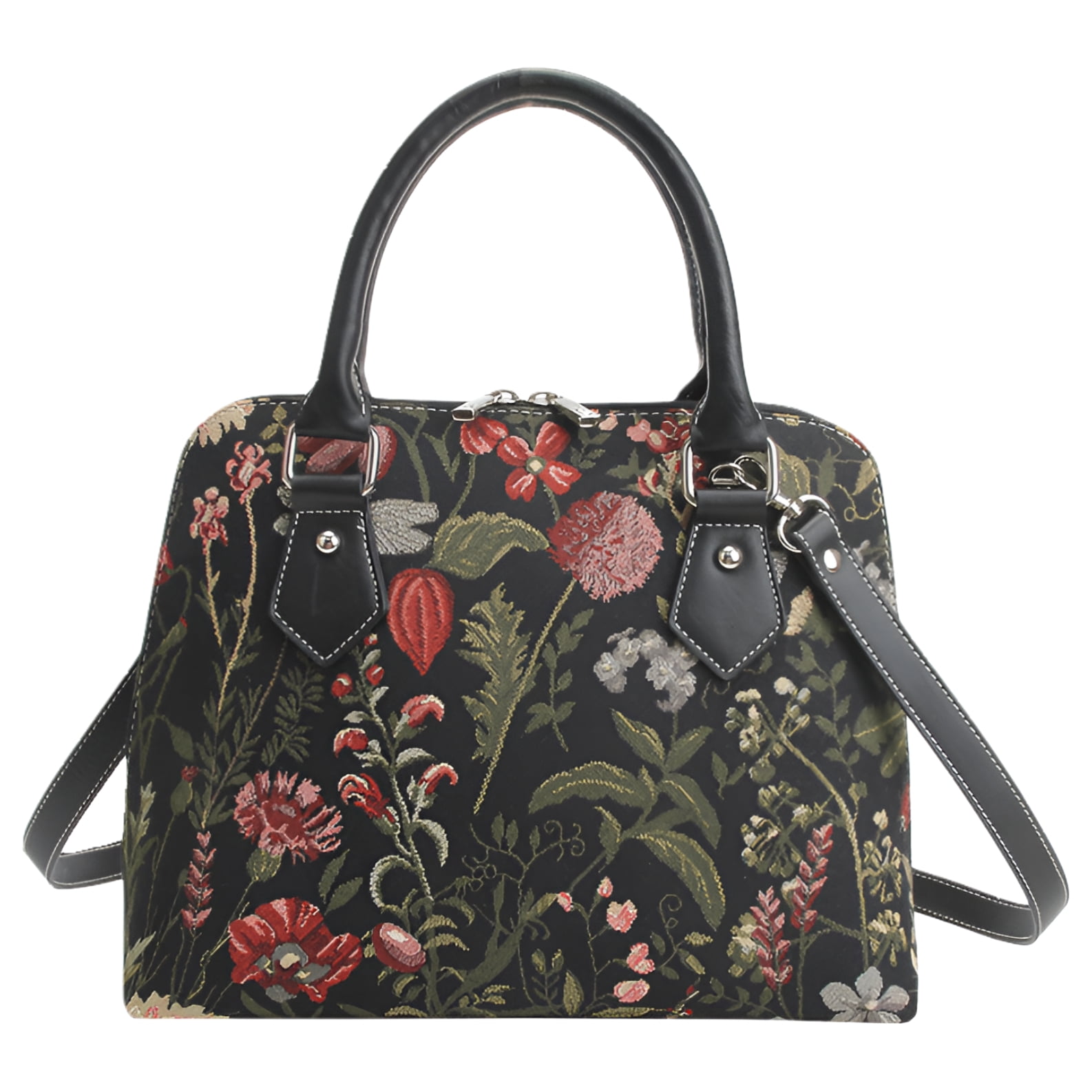 Signare Tapestry Morning Garden Black Convertible Top Handle Bag ...