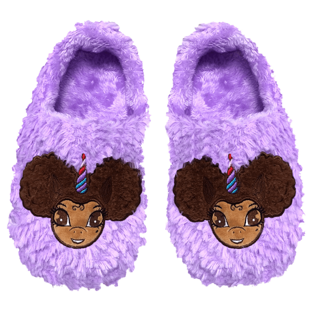 Signature Afro Puff Unicorn Princess Purple Plush Slipper - Light Brown ...