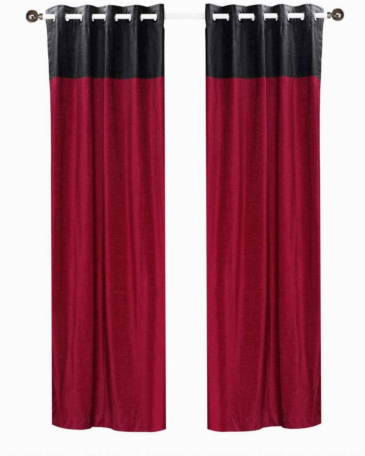 Signature Burgundy and Black ring top velvet Curtain Panel - 80Wx120L ...