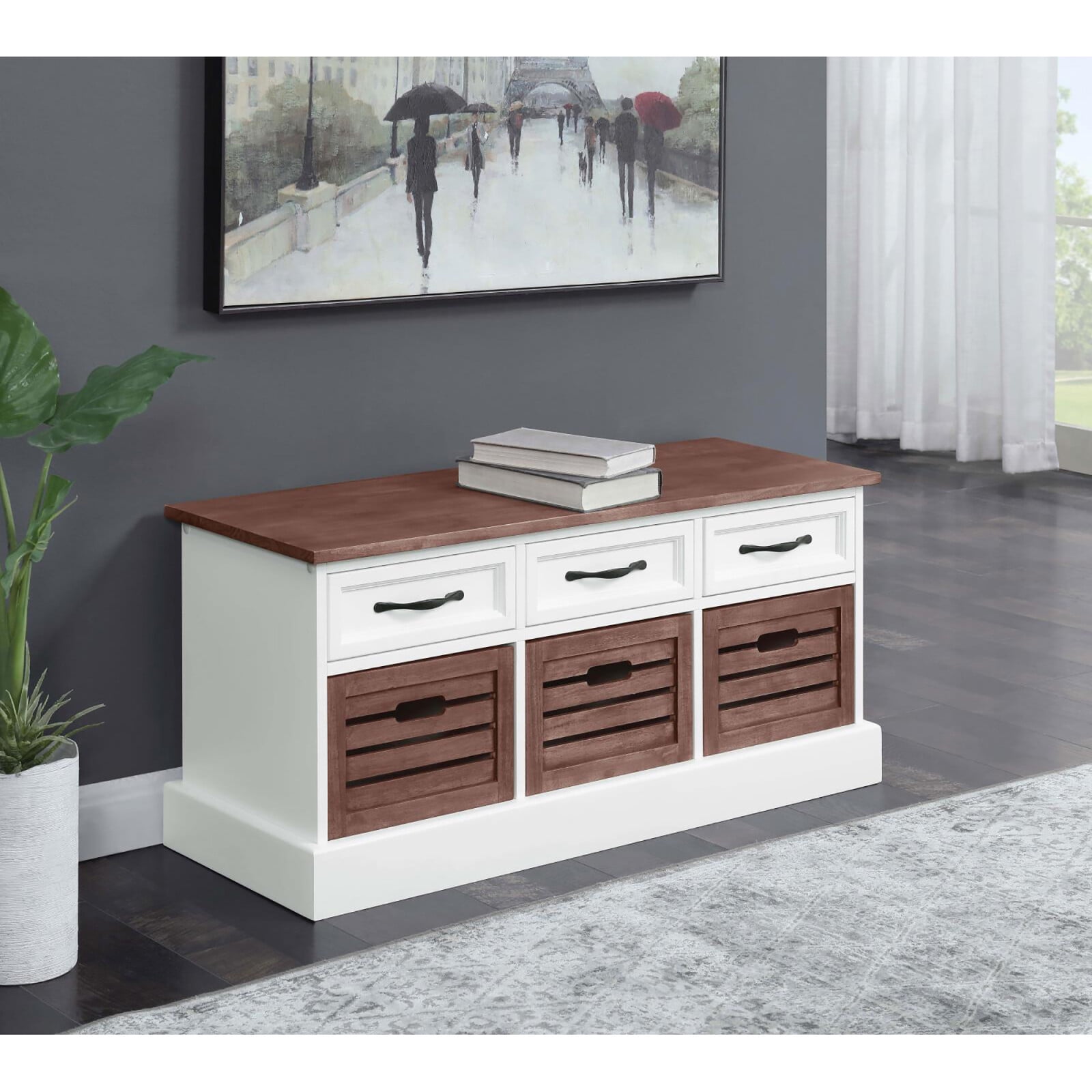Signature Design Wood Storage Bench with 3 Drawers and 3 Spacious ...