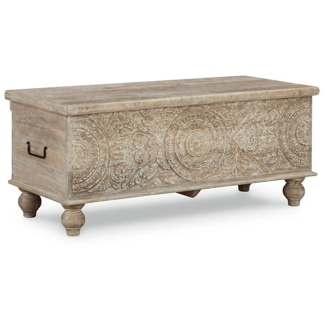 Ashley Signature Design Fossil Ridge Beige Storage Bench with Antique ...