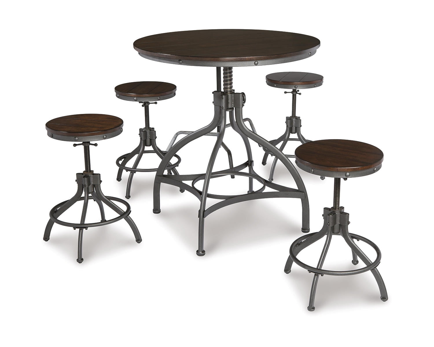 Ashley Design Rustic Odium Wood High Dining Table & Bar Stools Set of 5 ...