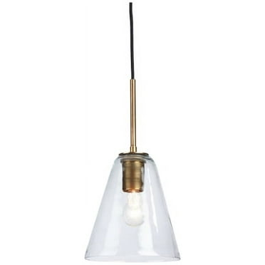 Signature Design by Ashley Farica Rustic 18.5" Natural Wood & Glass Pendant Light, Brown & Clear ...