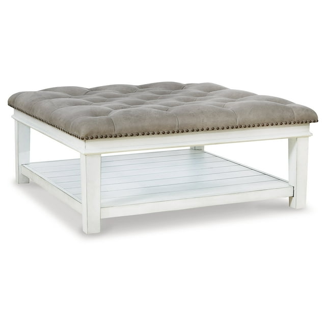 Signature Design by Ashley Contemporary Kanwyn Upholstered Ottoman Coffee Table, Whitewash ...