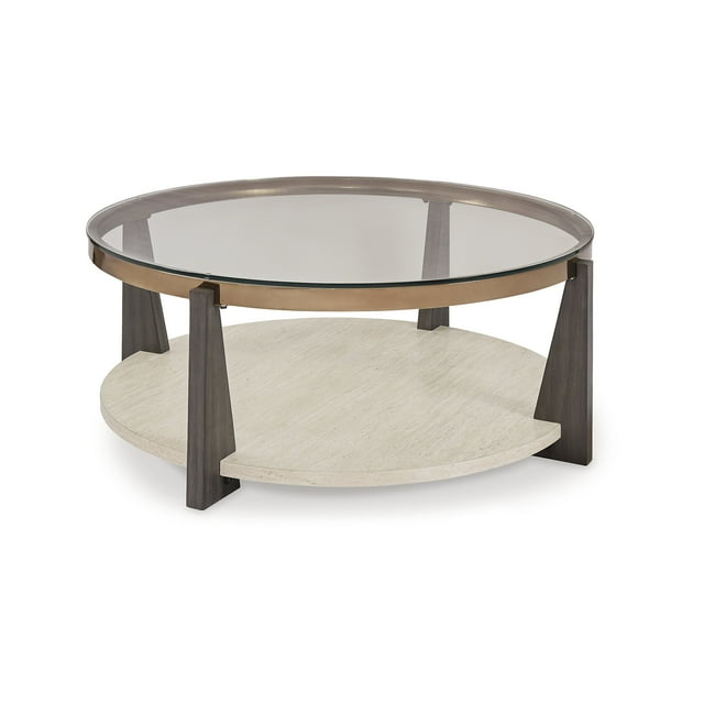 Signature Design by Ashley Frazwa Round Glasstop Coffee Table, Gray ...