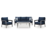Signature Design by Ashley Gali Blue Outdoor Sofa/Chairs/Table Set ...