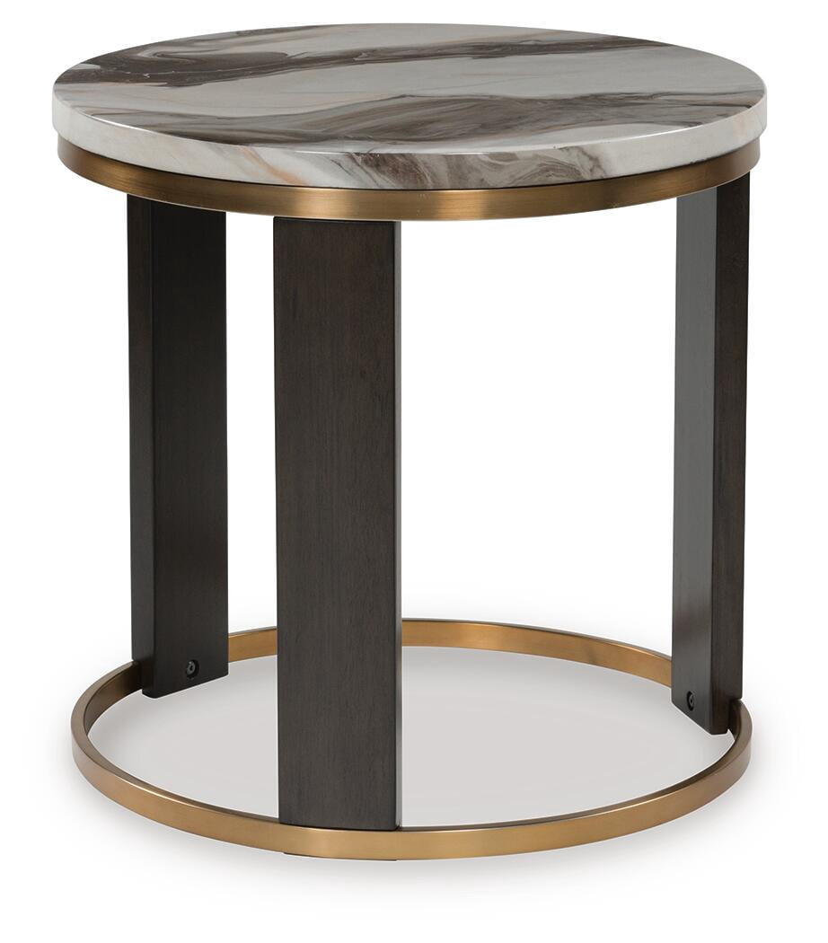 Signature Design by Ashley Jazmore Modern Round End Table - Marble-Look ...