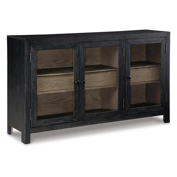 Signature Design by Ashley Lenston 3-Door Wood Accent Cabinet in Black ...