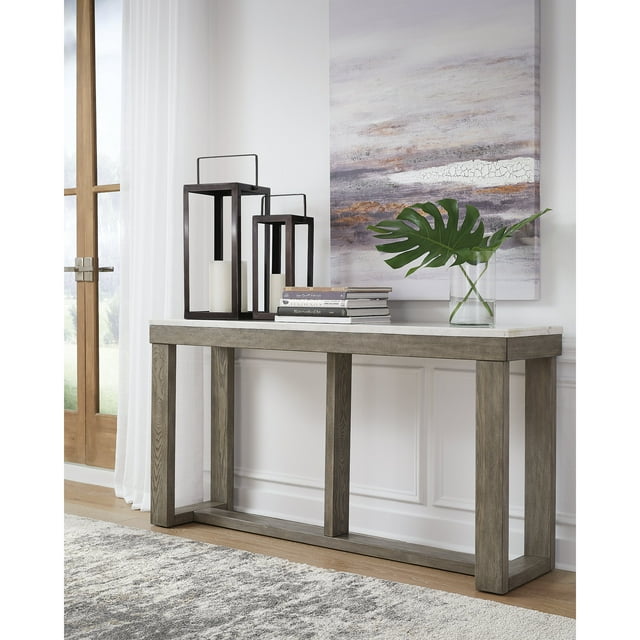 Ashley Signature Design Casual Console Furniture: Loyaska Sofa Table with Natural Marble Top ...