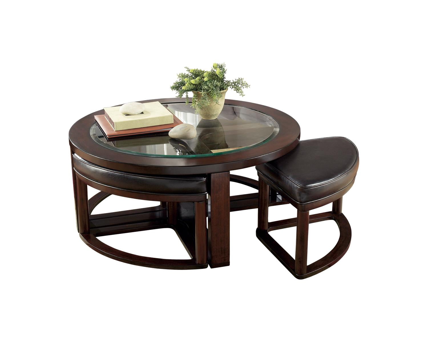Ashley Signature Design Marion Round Wood Coffee Table with 4 Faux ...
