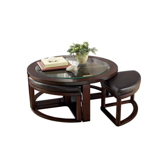 Ashley Signature Design Marion Round Wood Coffee Table with 4 Faux ...