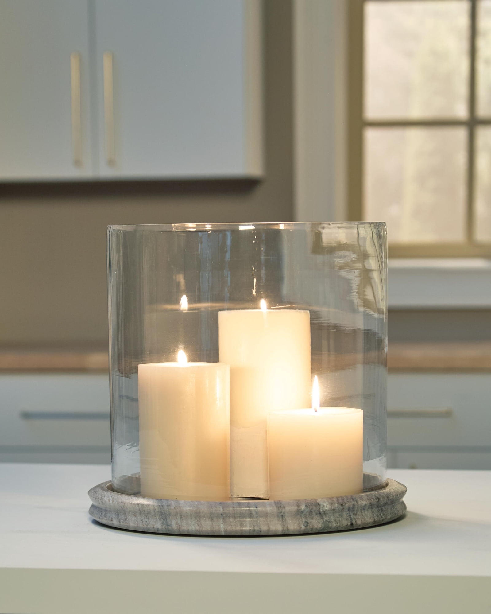 Signature Design by Ashley Saskia Marble Candle Holder, Clear Glass ...