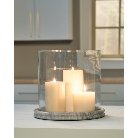 Signature Design by Ashley Saskia Marble Candle Holder, Clear Glass ...