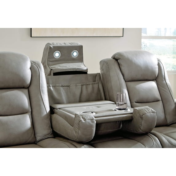 Ashley Signature Design Modern Gray Leather Power Recliner Couch ...