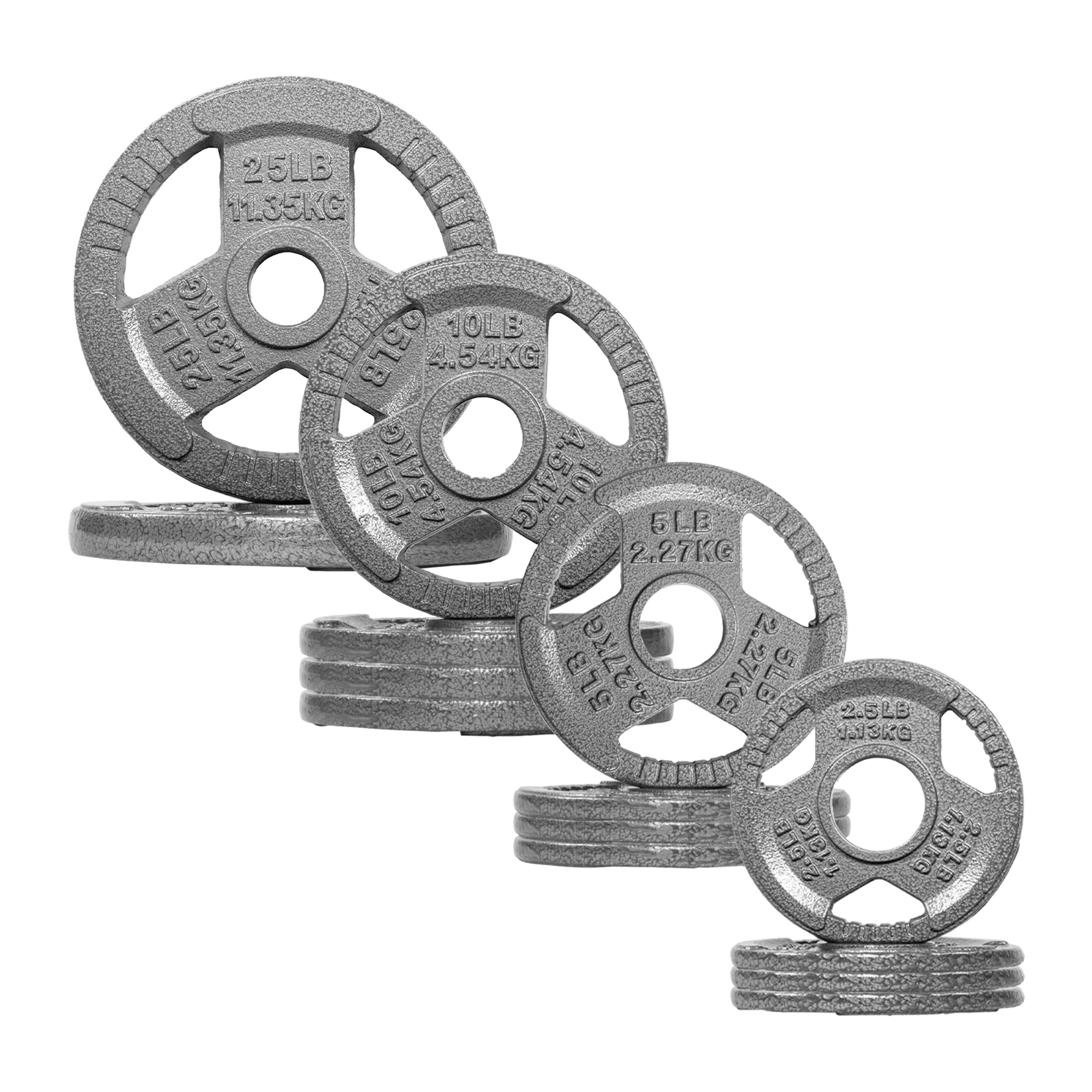 Signature Fitness 120LB Olympic Cast Iron Tri-Grip Weight Plate Set ...