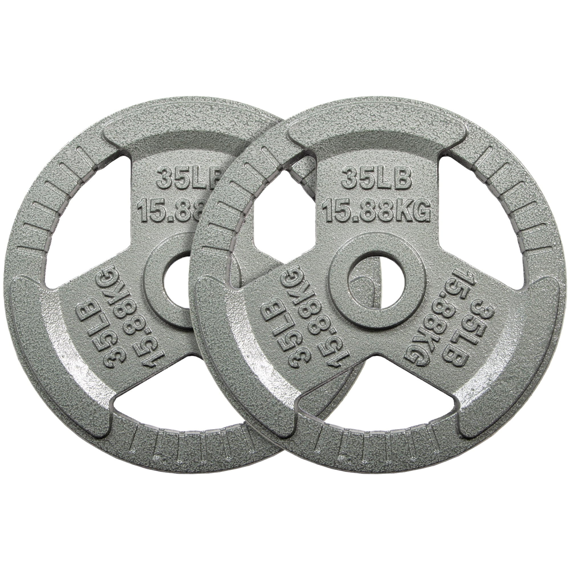 Signature Fitness 2-Grip Olympic Cast Iron Weight Plates, 2-Inch Hole ...