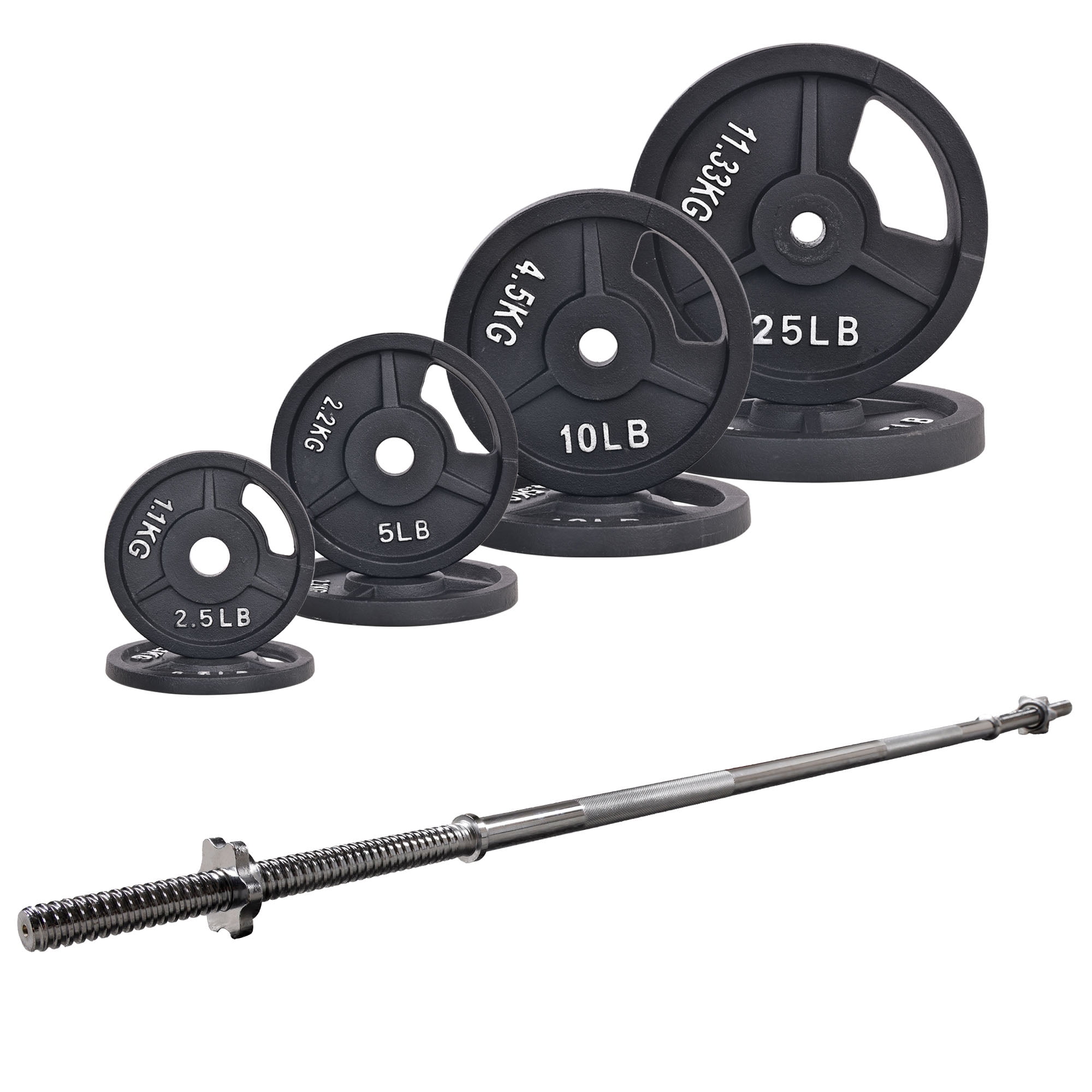 Signature Fitness 95LB Weight Set, Includes 1" Cast Iron Plates (85LB ...