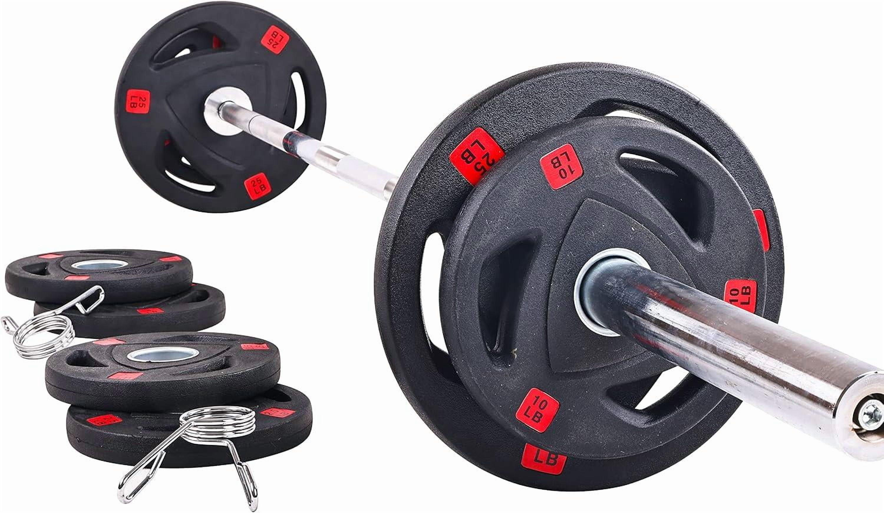 Signature Fitness Cast Iron Olympic 2-Inch Weight Plates Including 7FT ...