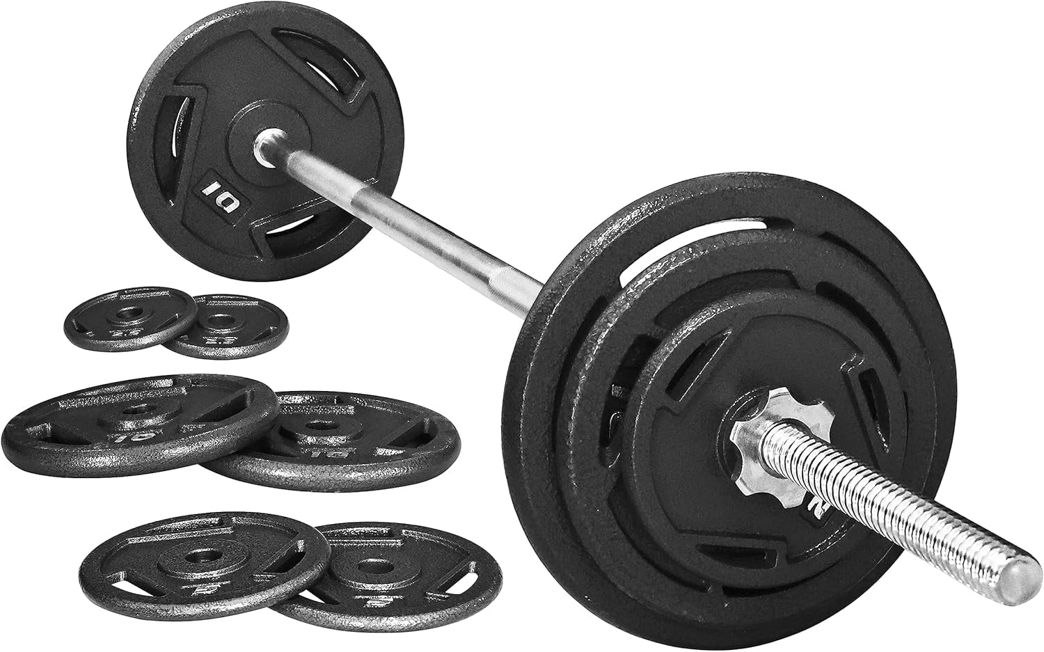 Signature Fitness Cast Iron Standard Weight Plates Including 5FT ...