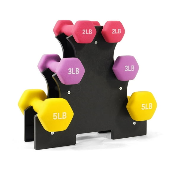 Signature Fitness Colorful Neoprene Dumbbell Set with Stand, 2lb 3lb ...