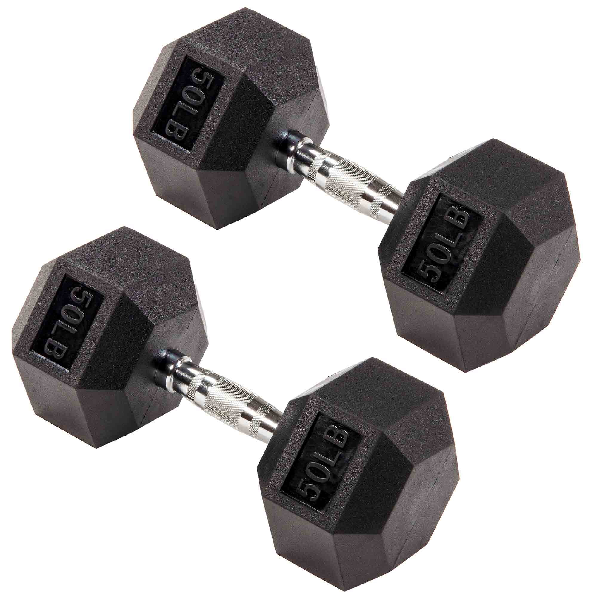 Signature Fitness Hex Dumbbells Strength Workout Equipment Set, 50 lbs ...
