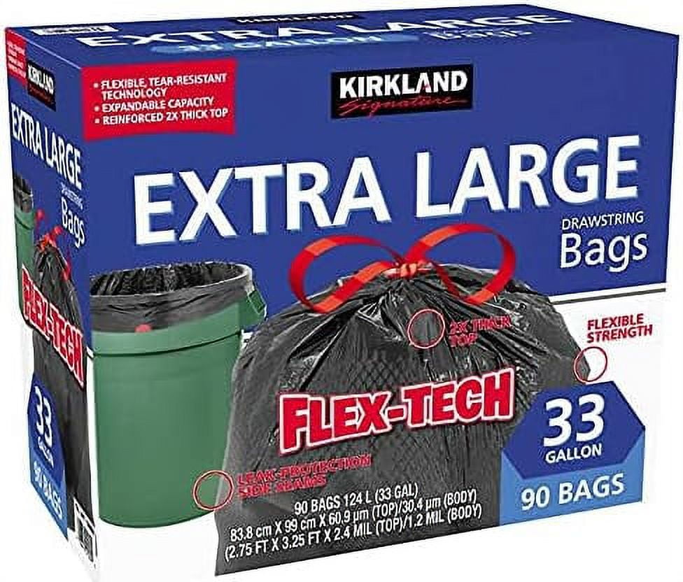 Signature Flex-Tech 33-Gallon Extra Large Drawstring Trash Bags, 90 ...