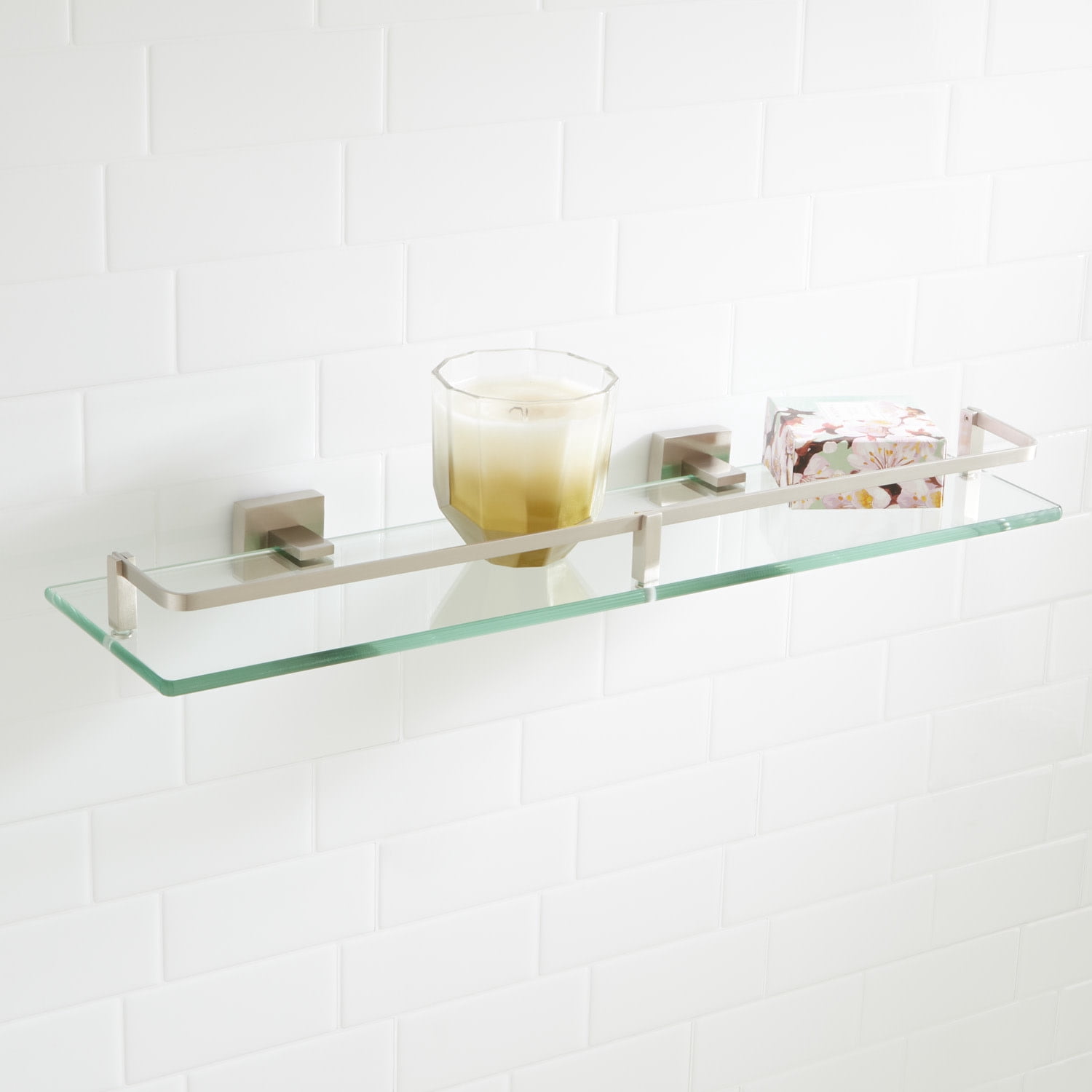 Signature Hardware 916705 Albury 19-5/8" Glass Bathroom Shelf - Nickel ...