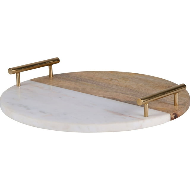Signature Home Collection 14" White and Antique Brass Round Tray with ...