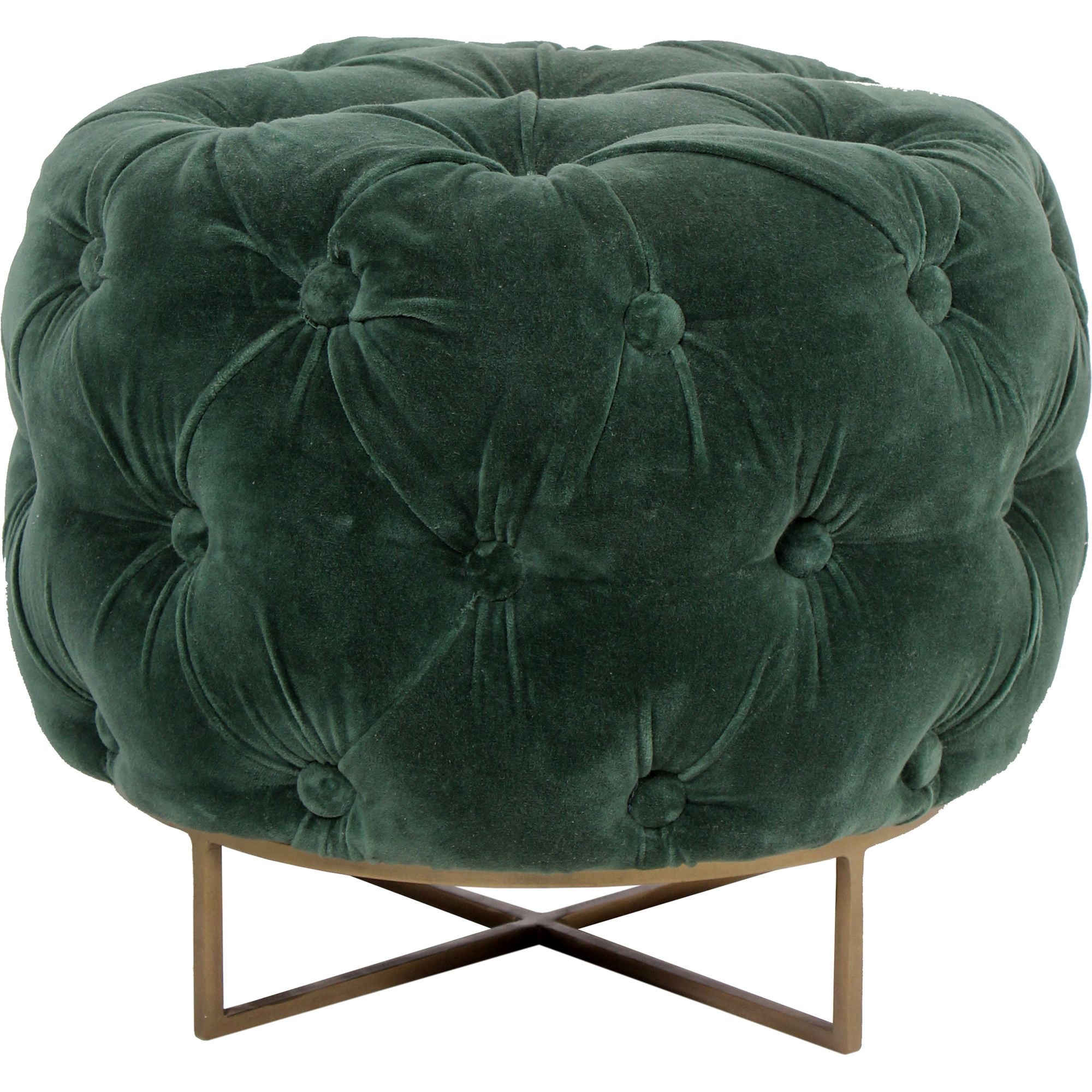 Signature Home Collection 19" Emerald Green and Gold Tufted Round Stool ...