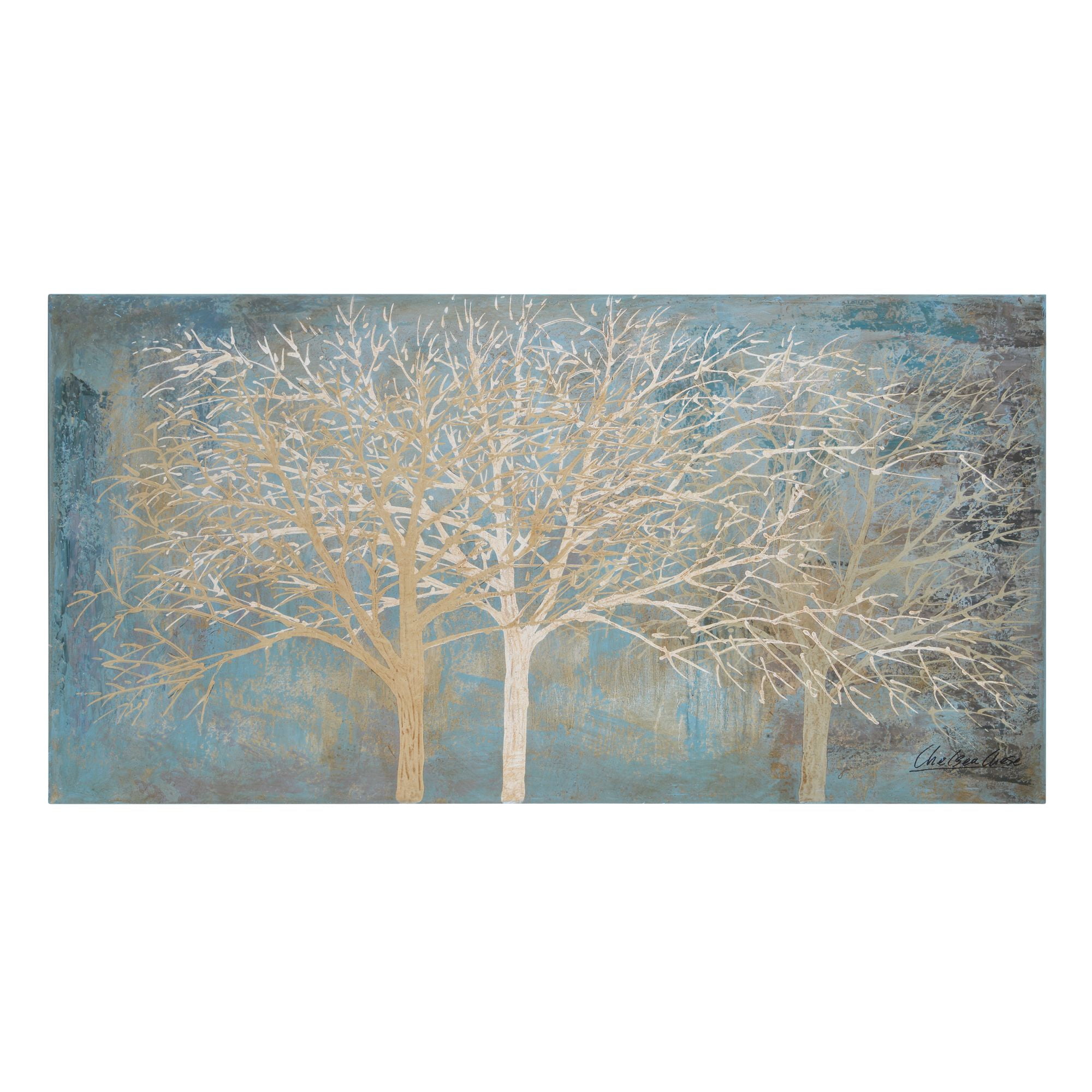 Signature Home Collection Blue and Brown Forest Hand Painted Unframed ...