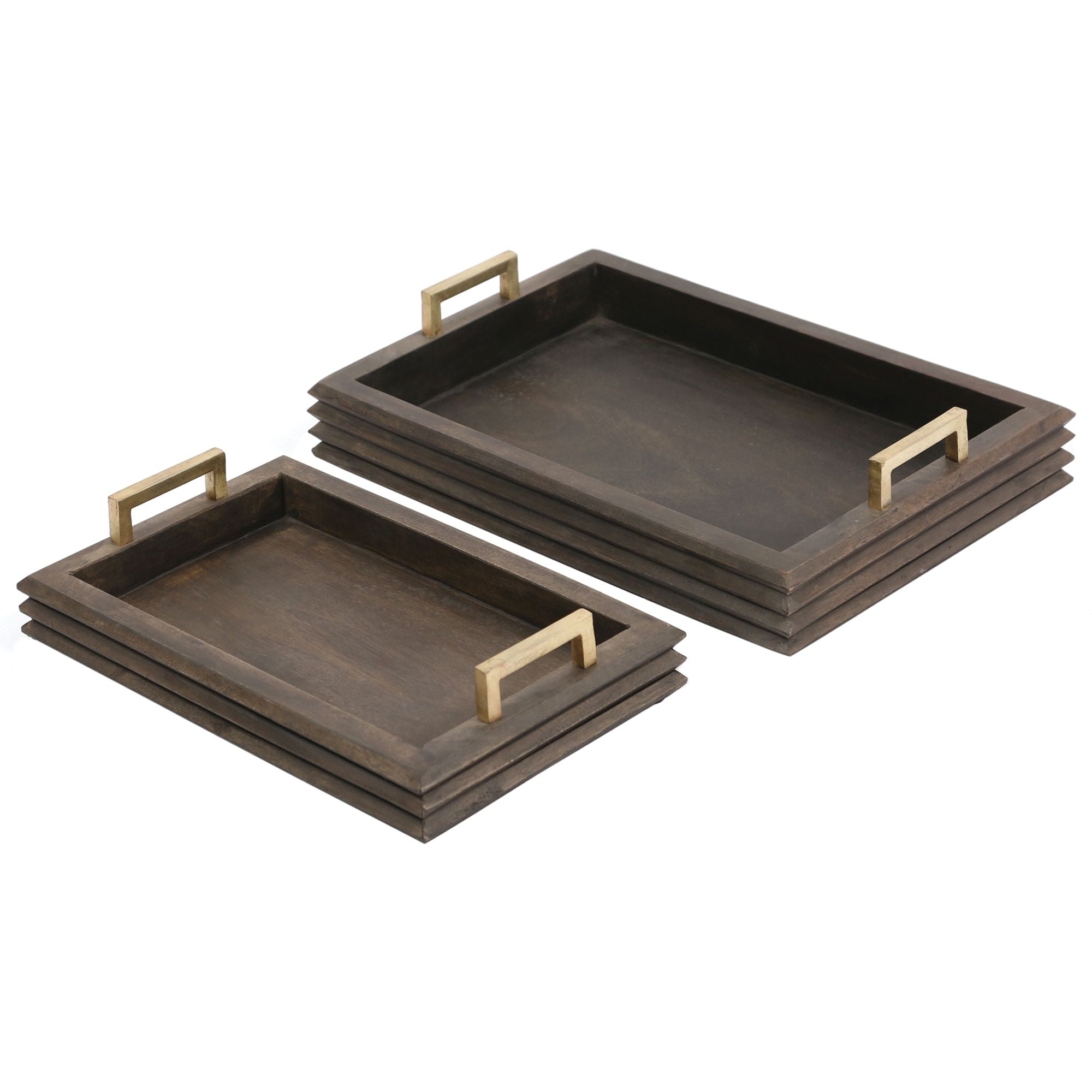 Signature Home Collection Set of 2 Brown and Beige Rectangular Mango ...