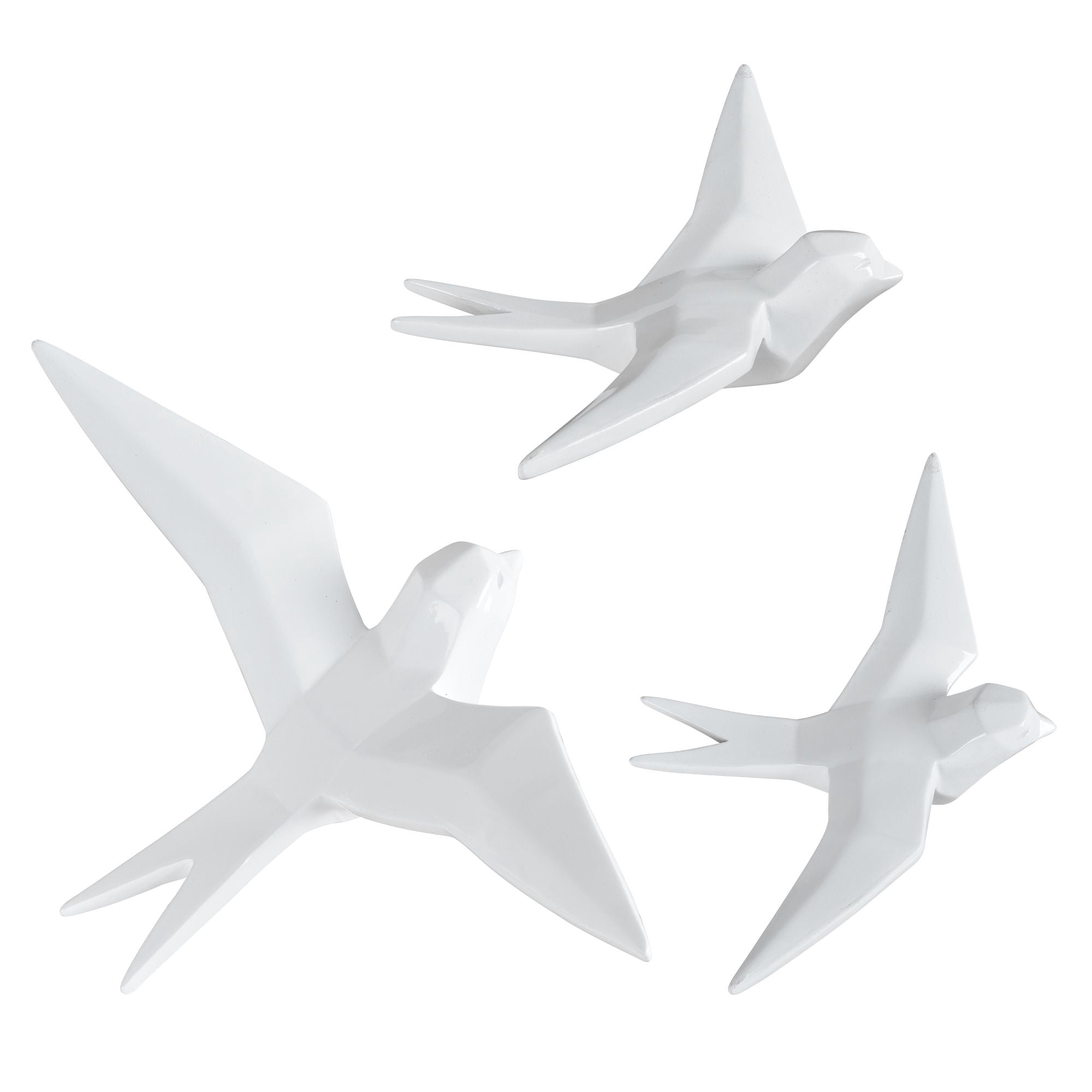 Signature Home Collection Set of 3 White Bird Statues with Outstretched ...