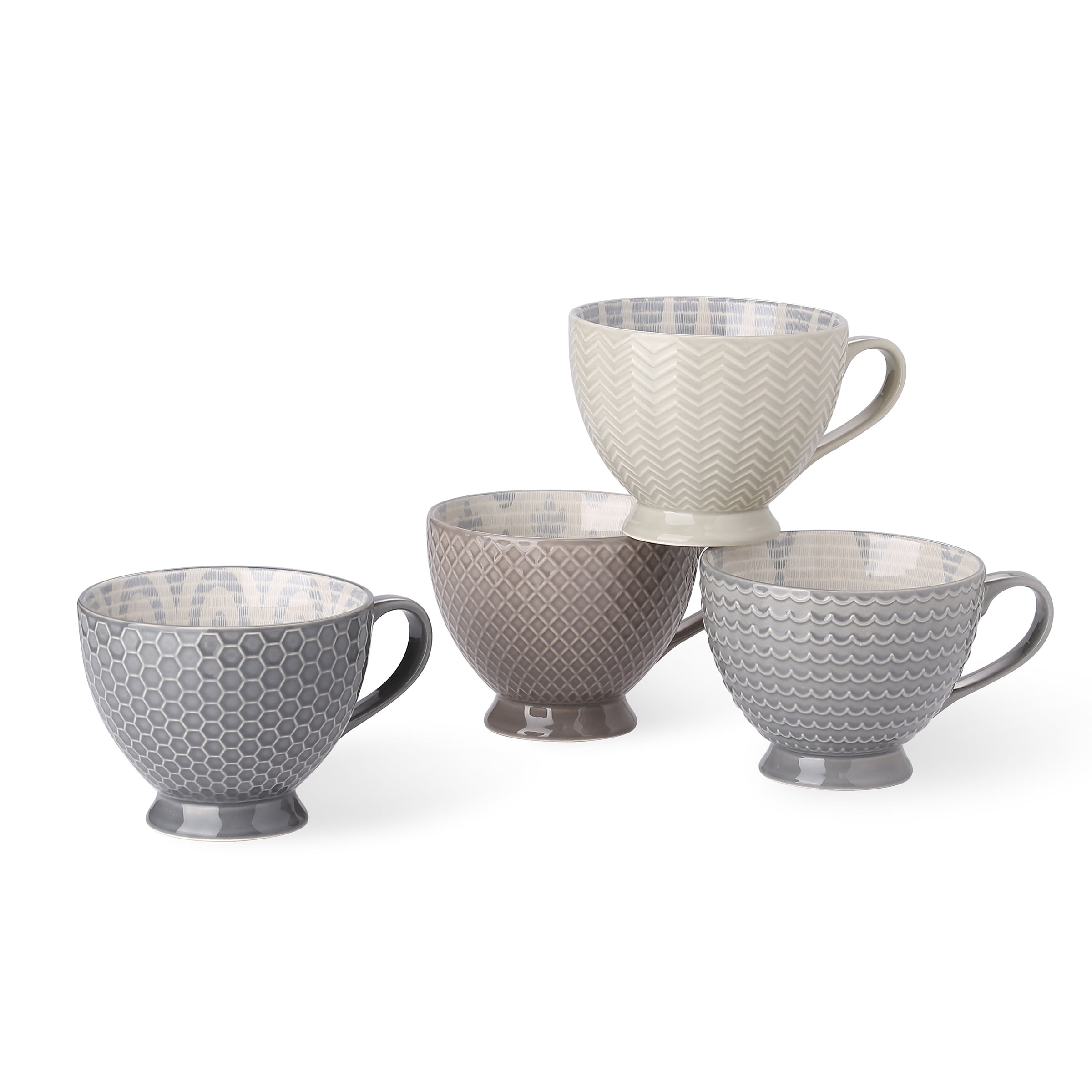 Signature Housewares Plata Grey Set of 4 Ceramic Footed Mugs - Walmart.com