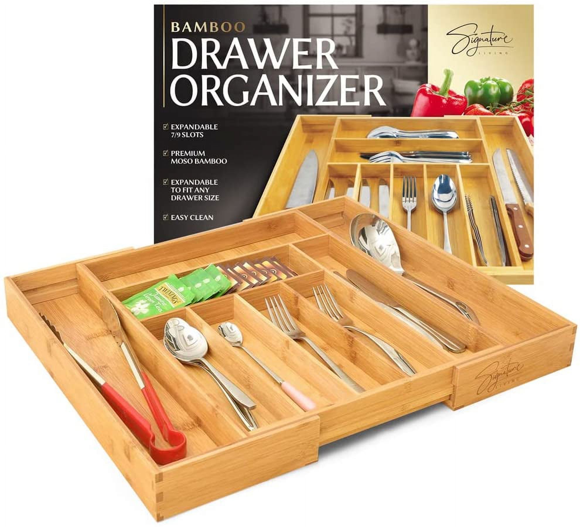 Signature Living Bamboo Expandable Utensil Drawer Organizer, Premium ...