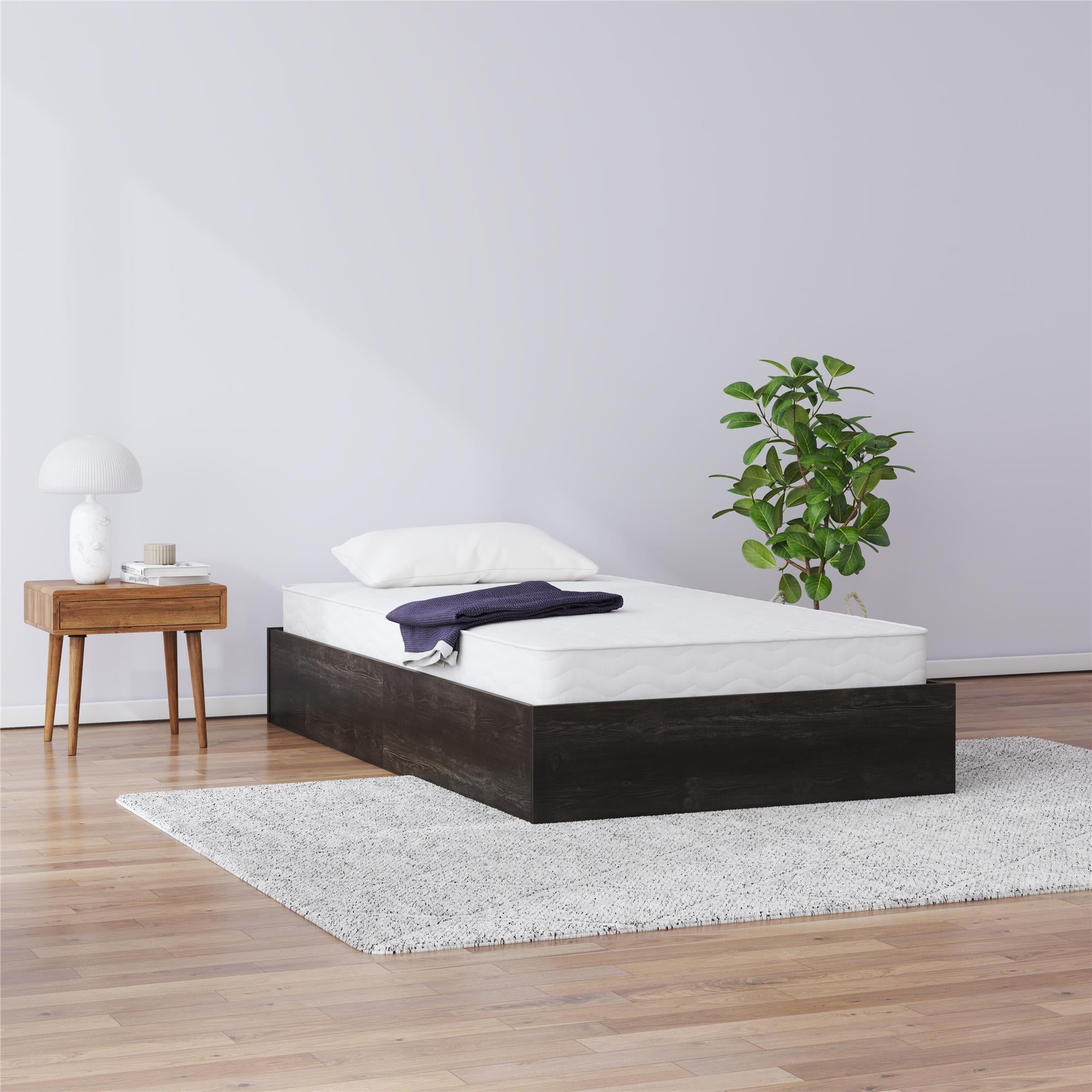 Signature Sleep Magnus Platform Bed Frame and Mattress Set Twin Black Oak