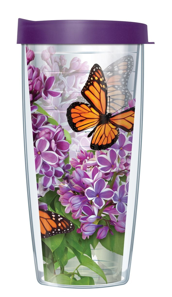 Monarch Butterflies Clear Wrap Super Traveler 22 Oz Tumbler Cup with Purple Lid - Walmart.com