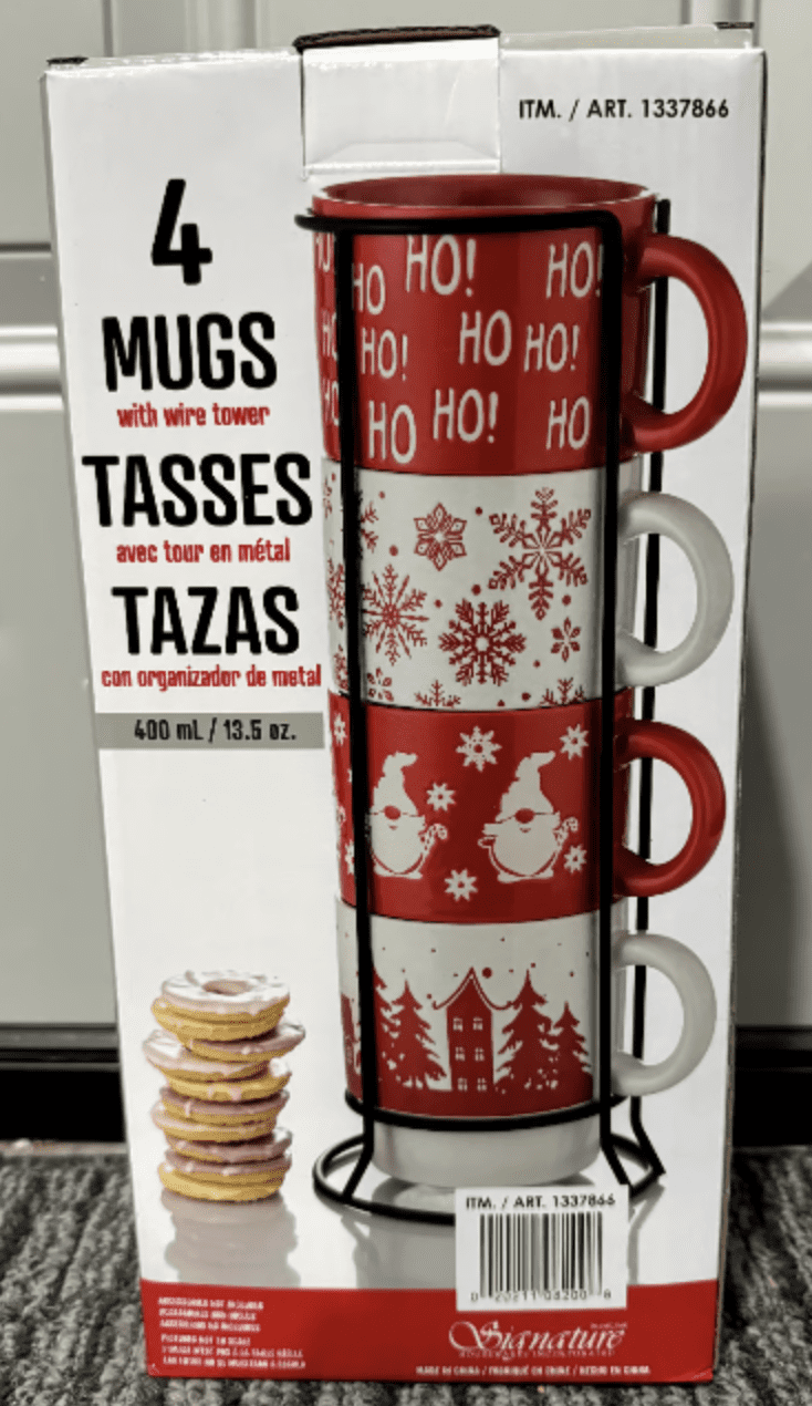 Signature houseware Holiday Stoneware Mugs wire tower 4 mugs with wire ...