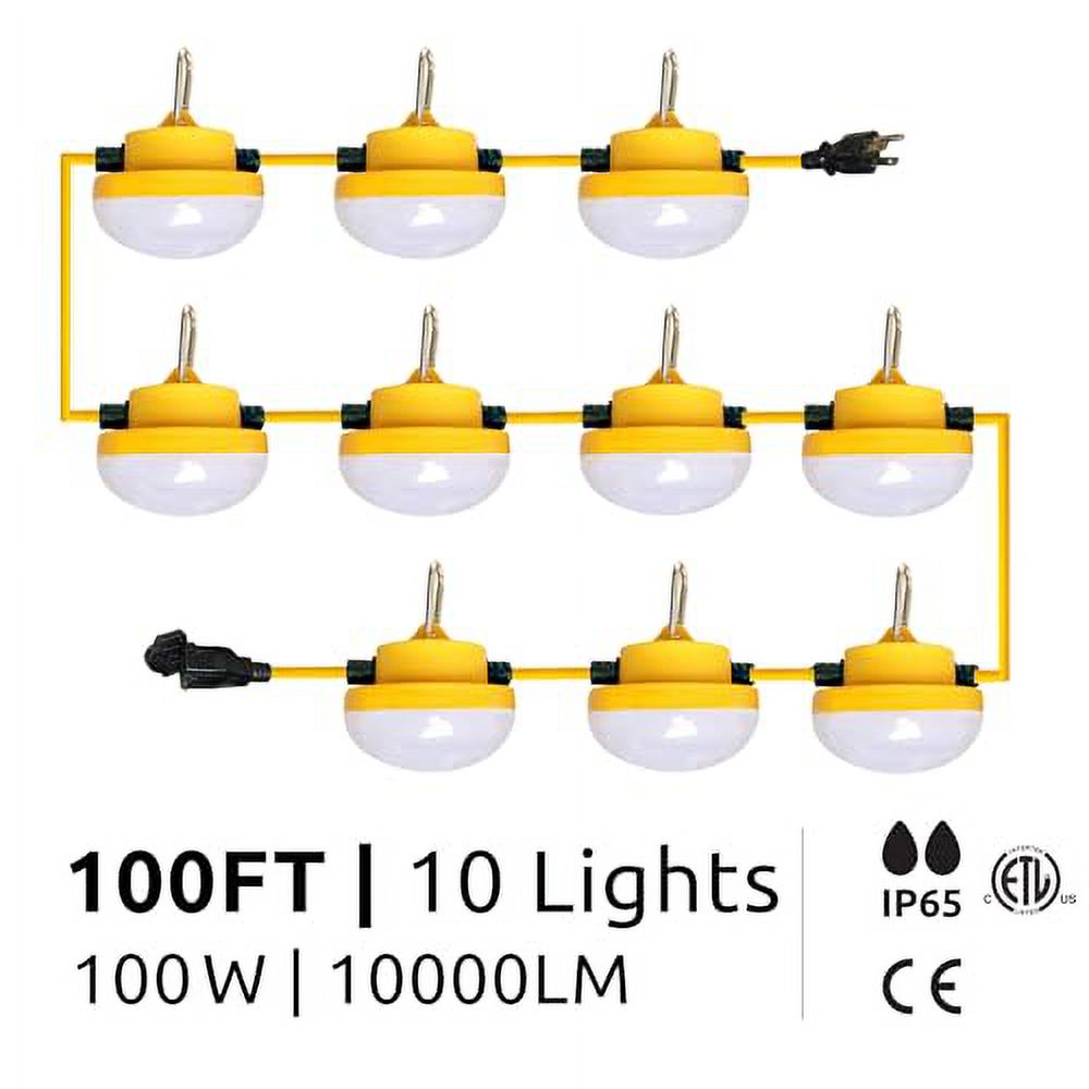 Signaworks 3 Prong 100ft 10 Light LED Construction String Lights 100W ...