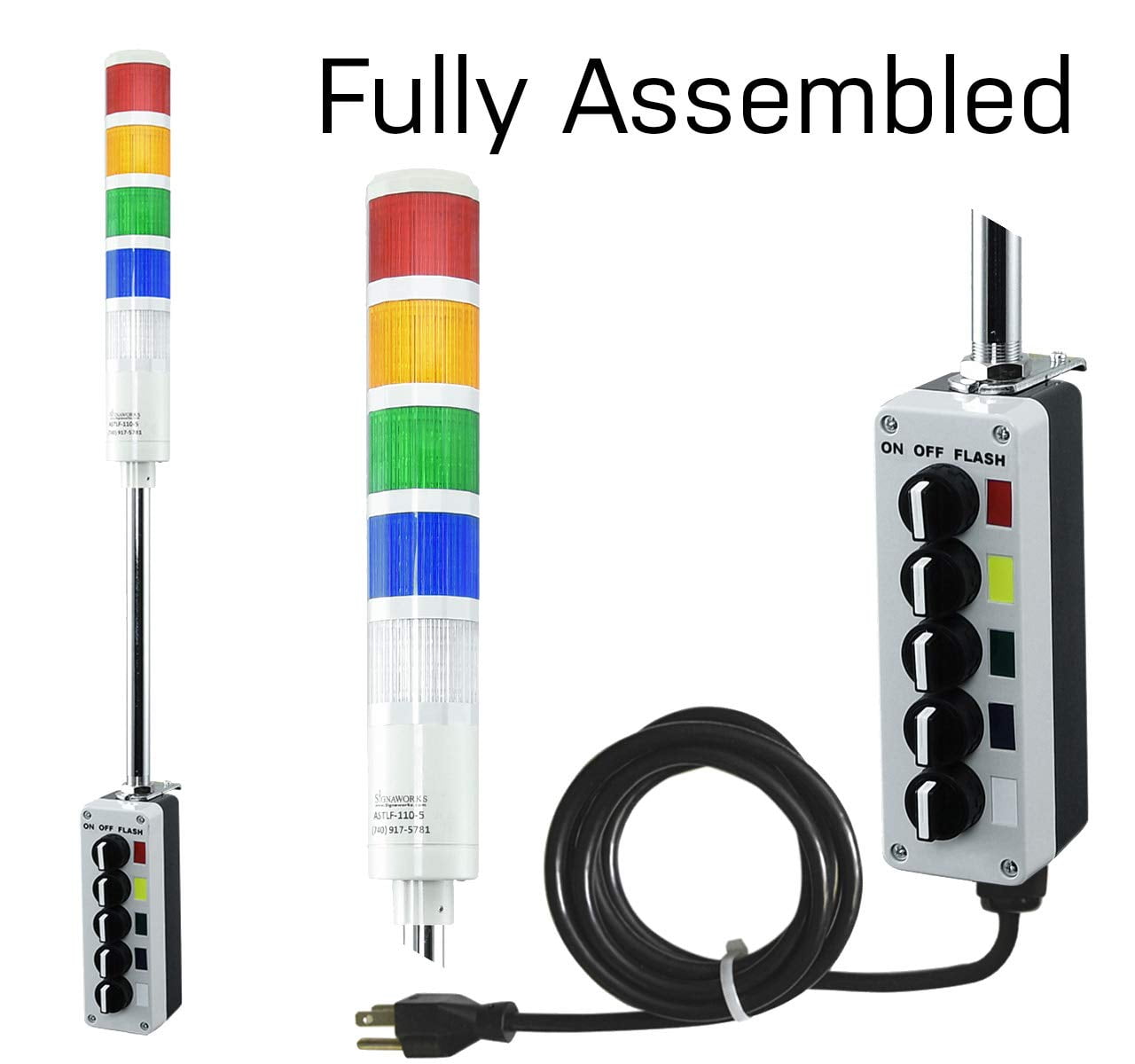 Signaworks 5 Stack Super Bright LED Andon Tower Light, 3 Pos On-Off ...
