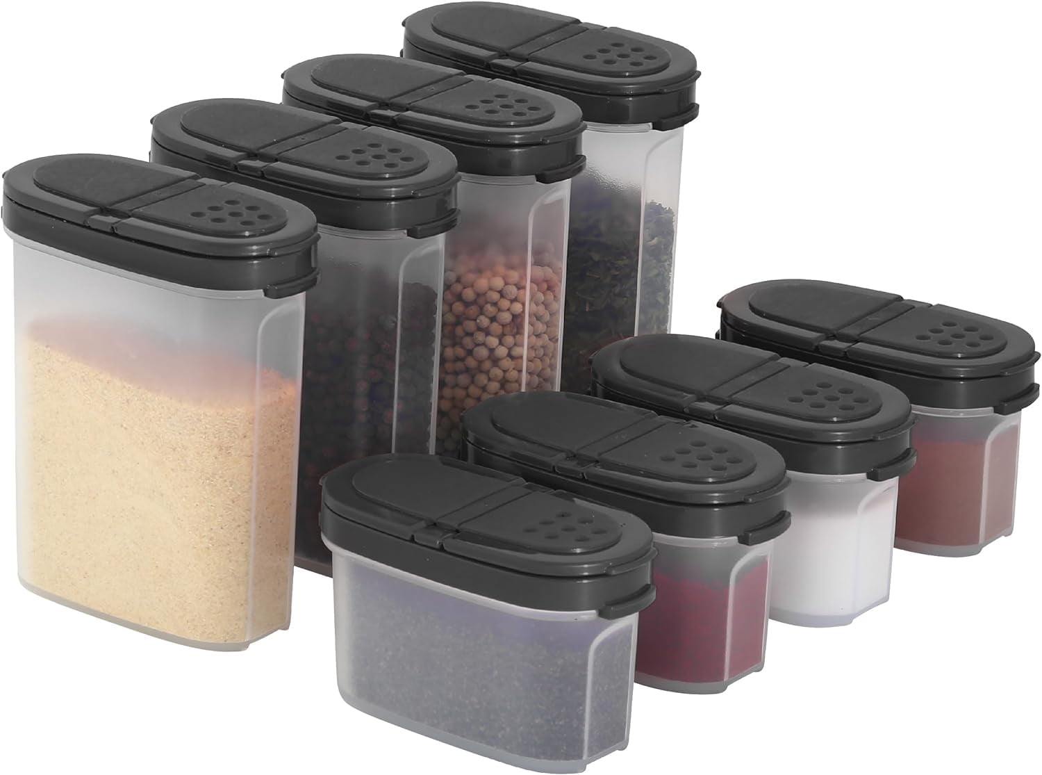 Signora Ware Black Plastic Shaker Lids Seasoning Spice Jars 8 Count ...