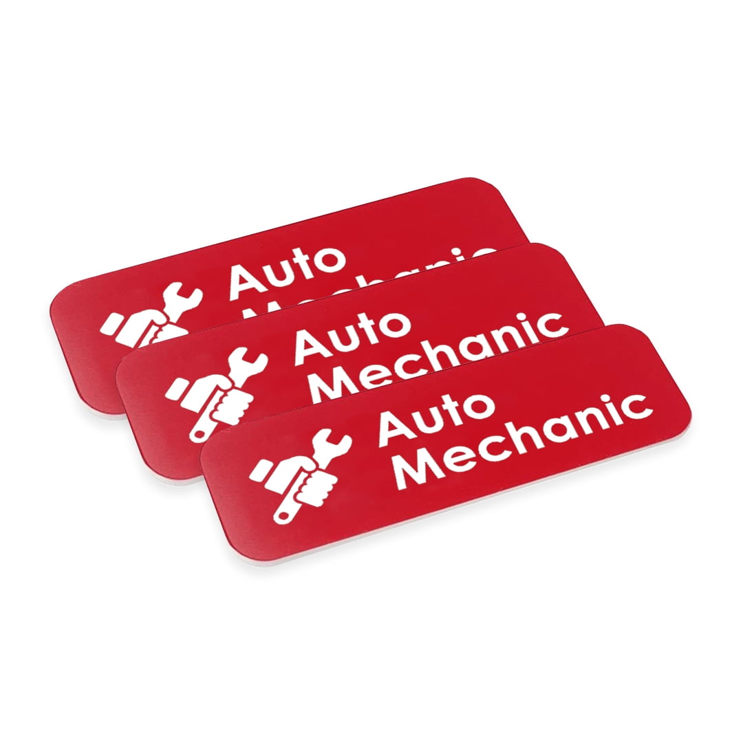 Signs ByLITA Auto Mechanic Graphic Car Service 1x3” Name Tag/Badge, Red ...