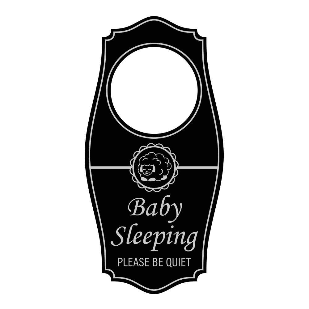 Signs ByLITA Baby Sleeping Please Be Quiet Door Hanger - Black Silver ...