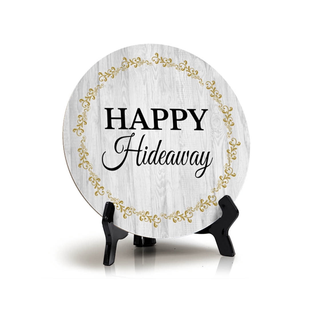 Signs ByLITA Circle Happy Hideaway Wood Color, Table Sign ("5x5 ...