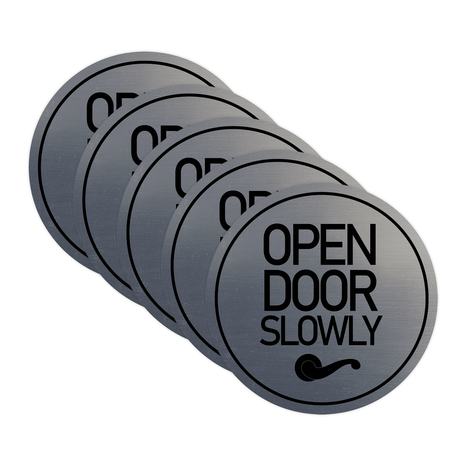 Signs ByLITA Circle Open Door Slowly Sign (Brushed Silver) - Medium (5 ...