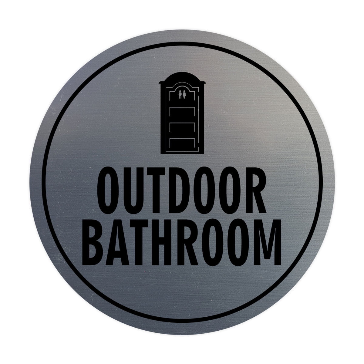 Signs ByLITA Circle Outdoor Bathroom Sign (Brushed Silver) - Large ...