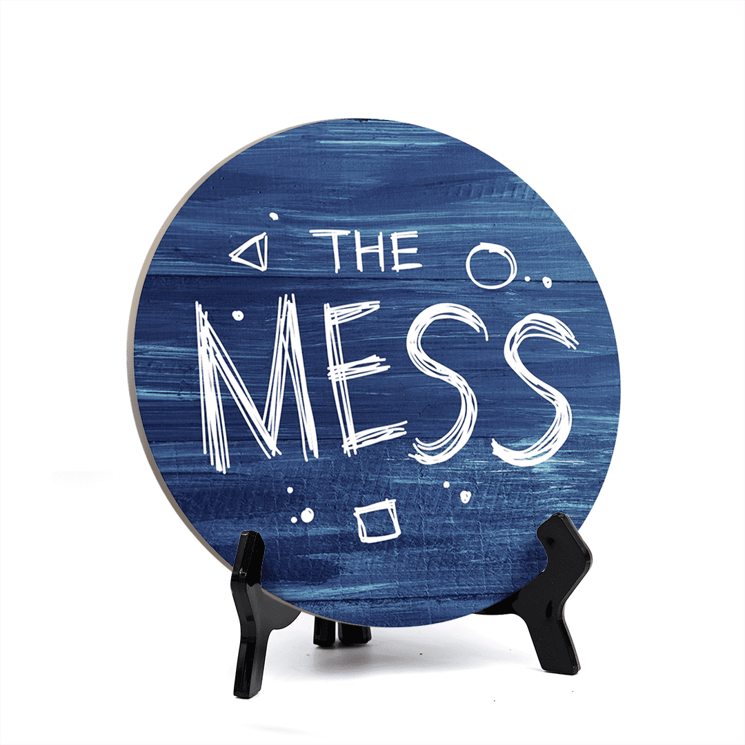 Signs ByLITA Circle Round THE MESS Table Sign Blue Wood (5x5 ...